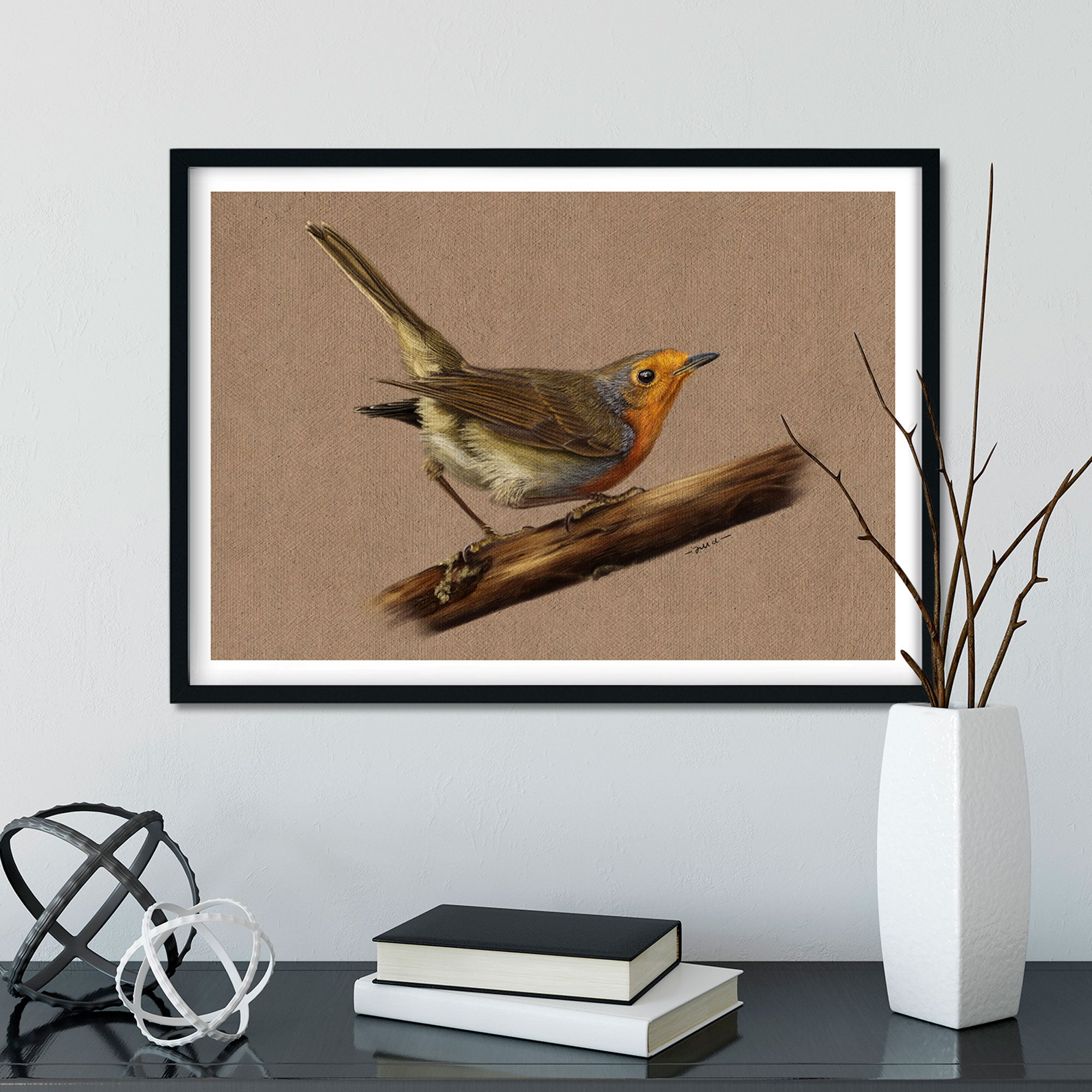 European Robin Art Prints (Erithacus rubecula), British garden bird ...